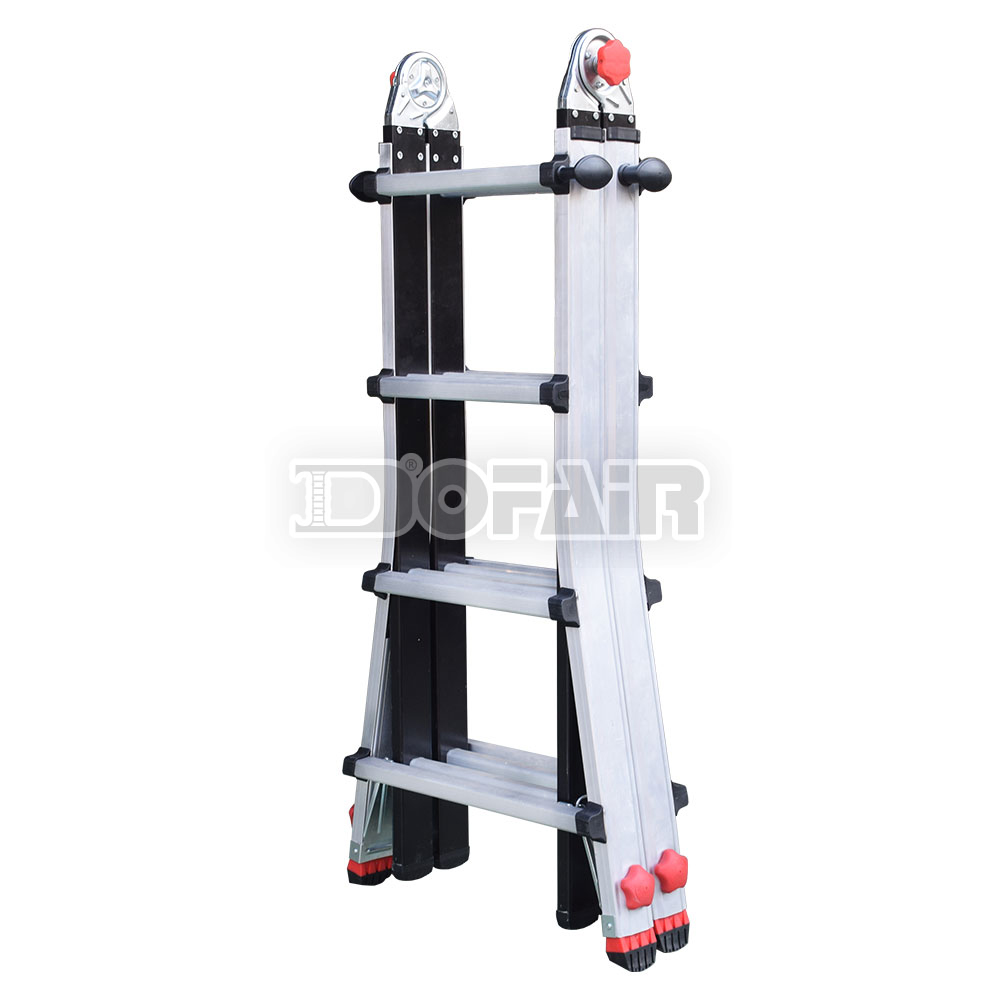 Push-lock Telescopic Folding Ladder with 4 Adjustable Ladder Feet(DFTP ...