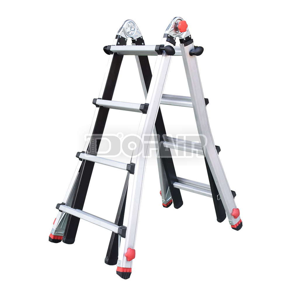 Push-lock Telescopic Folding Ladder with 4 Adjustable Ladder Feet(DFTP ...