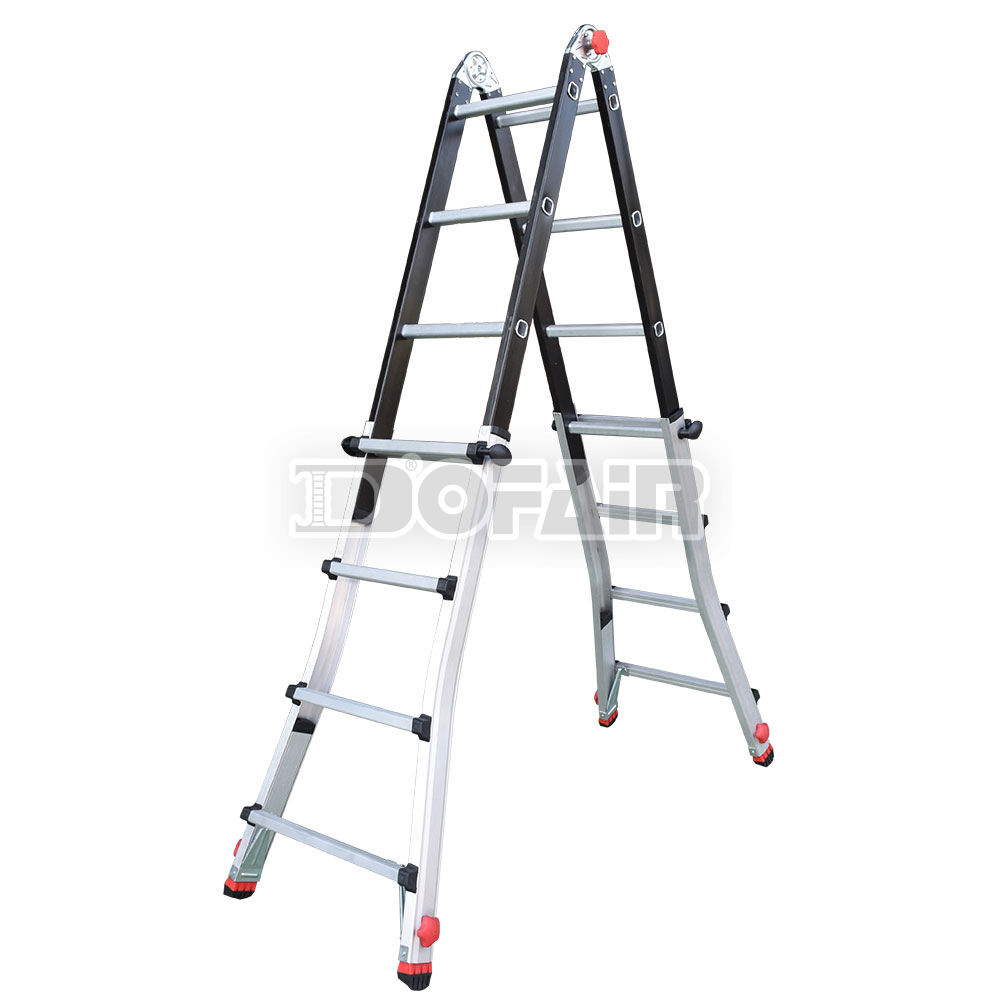 Push-lock Telescopic Folding Ladder with 4 Adjustable Ladder Feet(DFTP ...